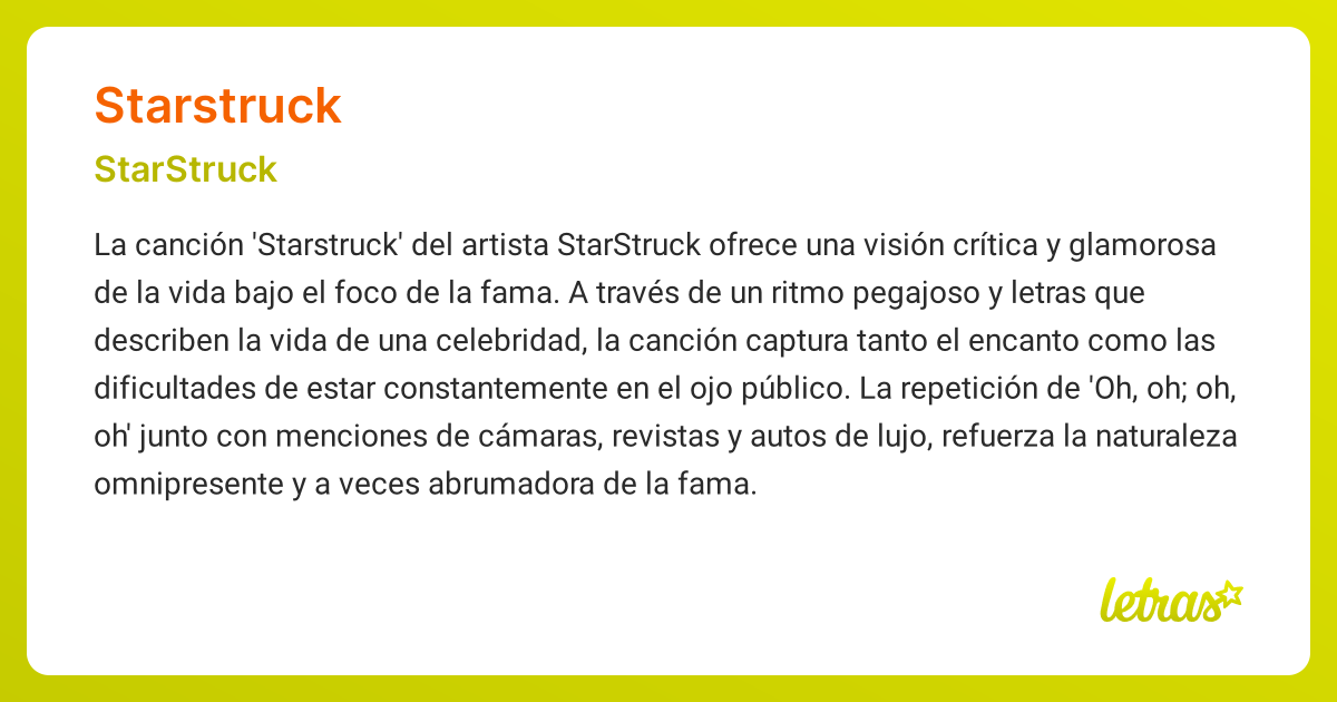 Significado de la canción STARSTRUCK (StarStruck) - LETRAS.COM