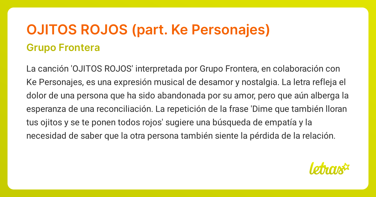 Significado de la canción OJITOS ROJOS (part. Ke Personajes) (Grupo ...