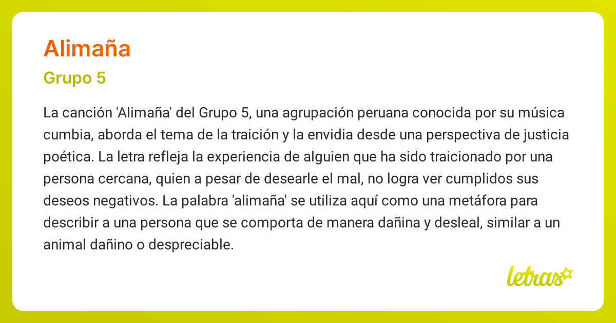 Significado de la canción ALIMAÑA (Grupo 5) - LETRAS.COM