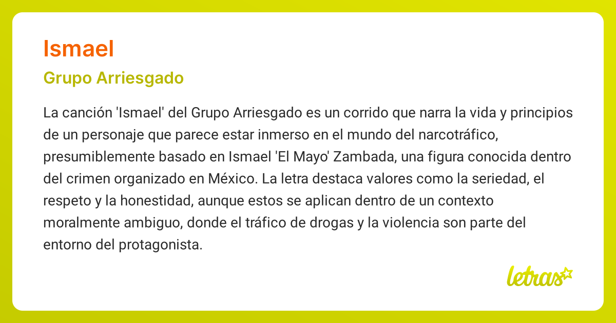 Significado de la canción ISMAEL (Grupo Arriesgado) - LETRAS.COM
