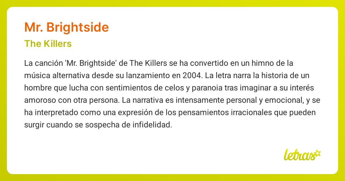 Significado de la canción MR. BRIGHTSIDE (The Killers) - LETRAS.COM