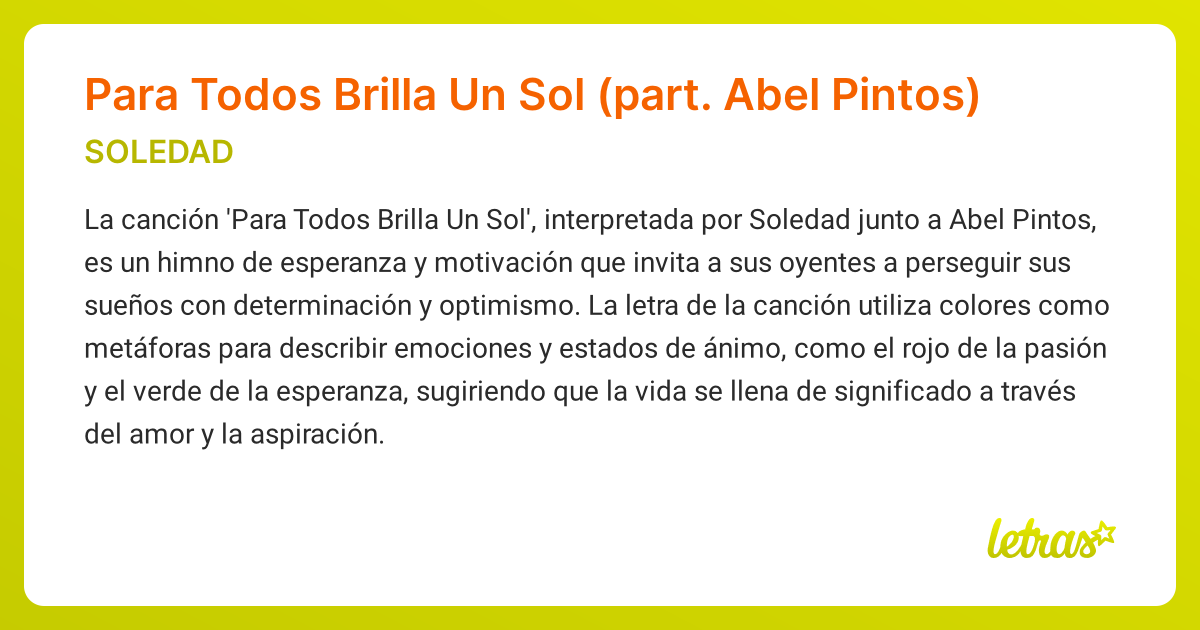 Significado de la canción Para Todos Brilla Un Sol (part. Abel Pintos ...
