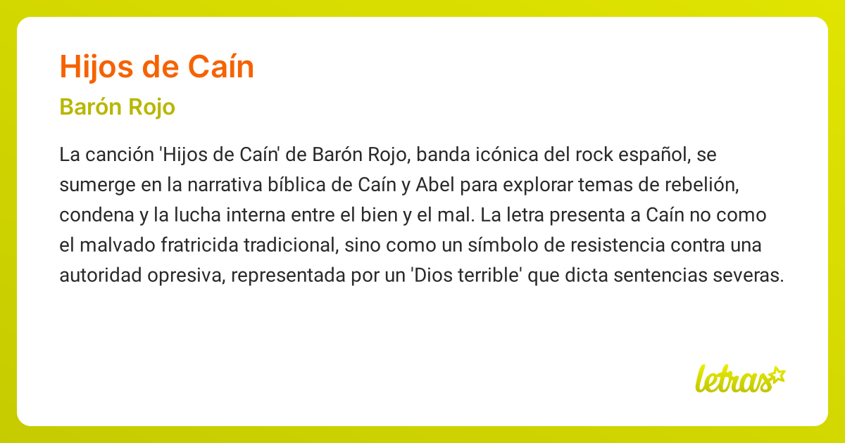 Significado de la canción HIJOS DE CAÍN (Barón Rojo) - LETRAS.COM