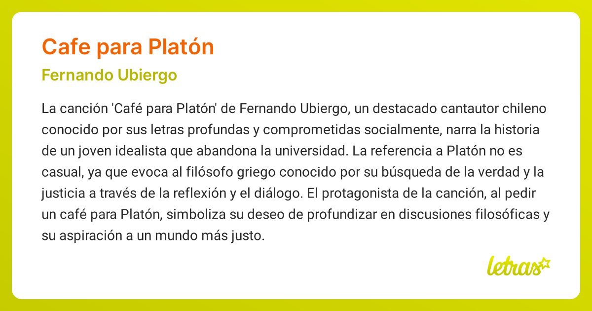 Significado de la canción CAFE PARA PLATÓN (Fernando Ubiergo) - LETRAS.COM