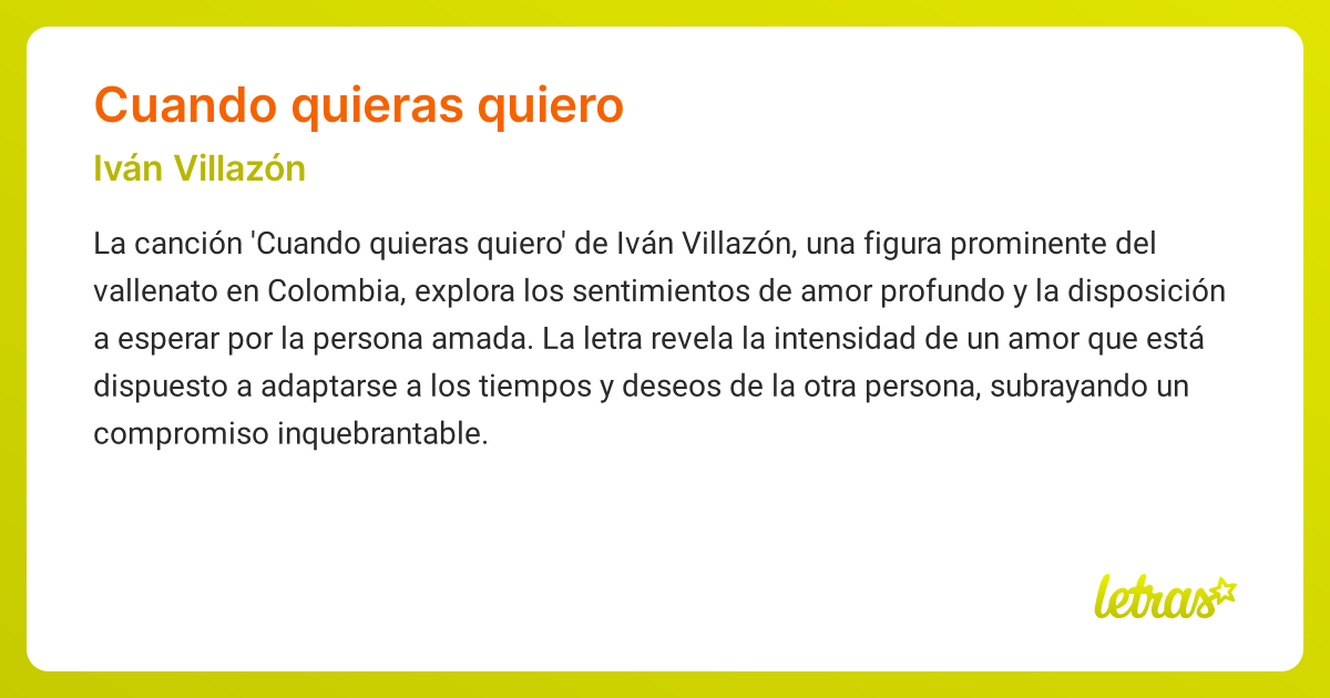 Significado de la canción CUANDO QUIERAS QUIERO (Iván Villazón ...