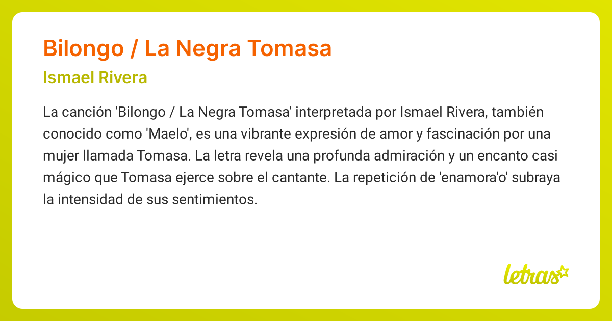 Significado de la canción BILONGO / LA NEGRA TOMASA (Ismael Rivera ...