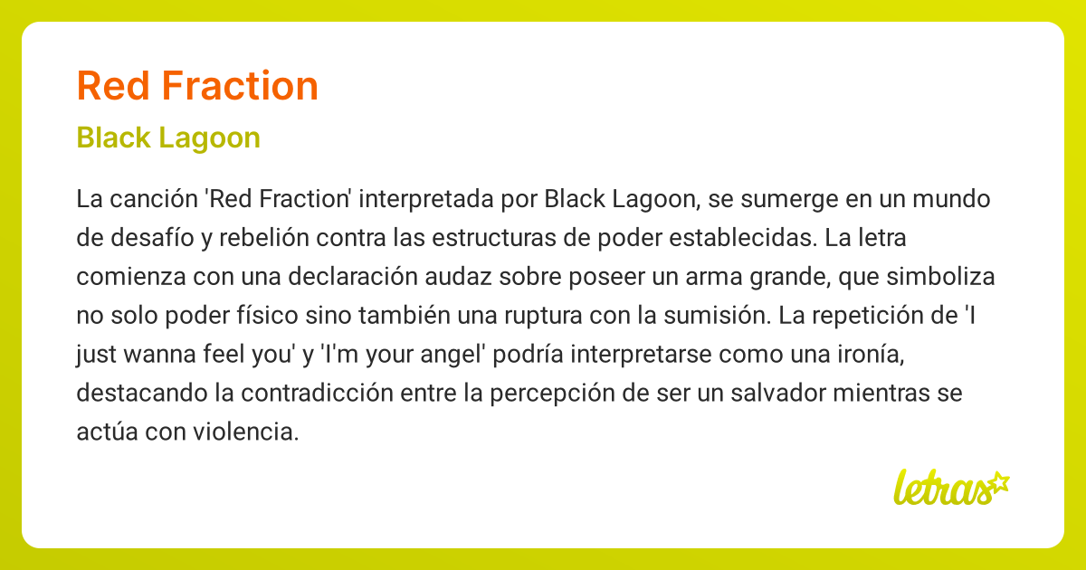 Significado de la canción RED FRACTION (Black Lagoon) - LETRAS.COM