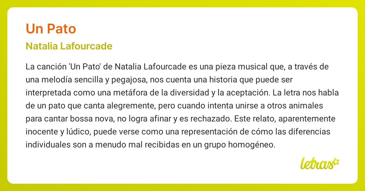 Significado de la canción UN PATO (Natalia Lafourcade) - LETRAS.COM
