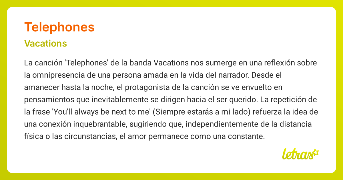 Significado de la canción TELEPHONES (Vacations) - LETRAS.COM