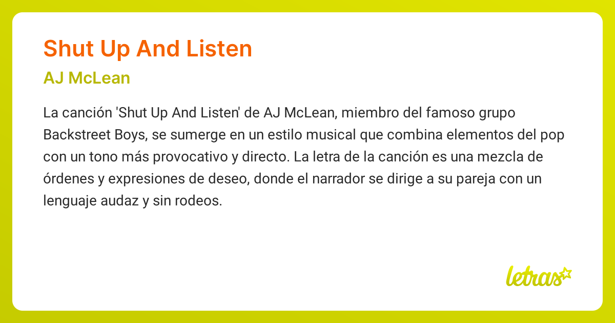 Significado de la canción SHUT UP AND LISTEN (AJ McLean) - LETRAS.COM