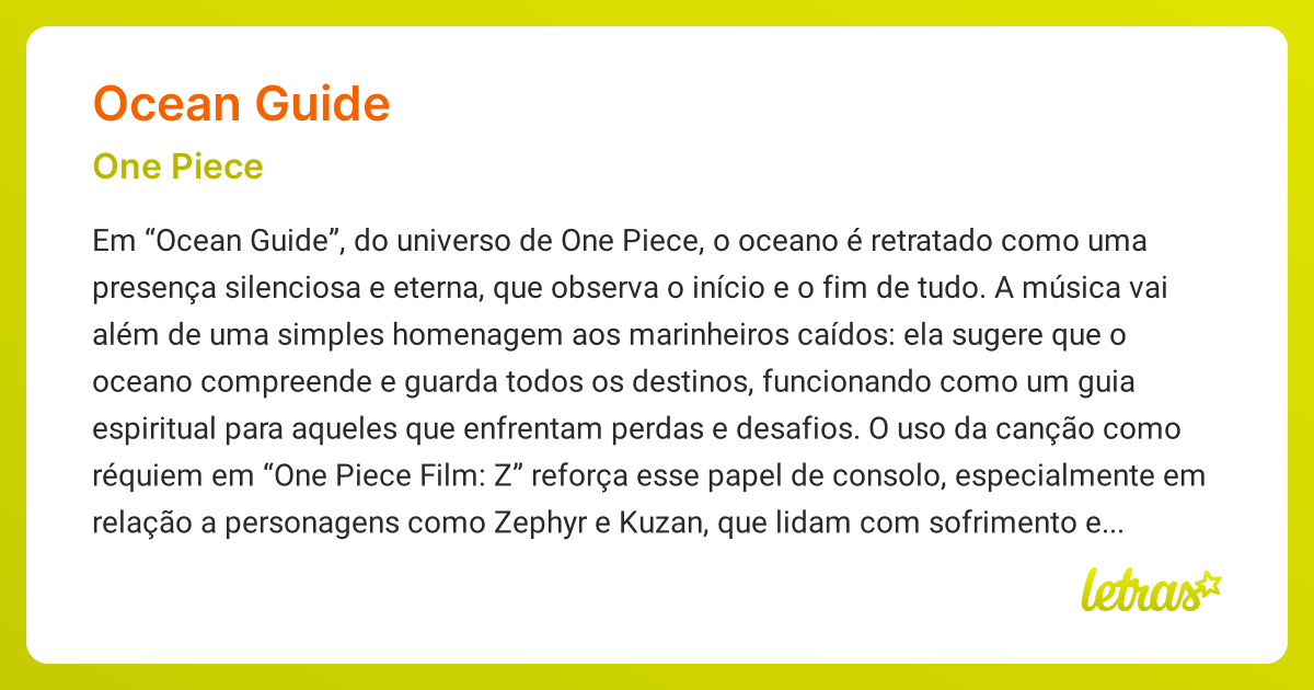 Significado da música OCEAN GUIDE (One Piece) - LETRAS.MUS.BR