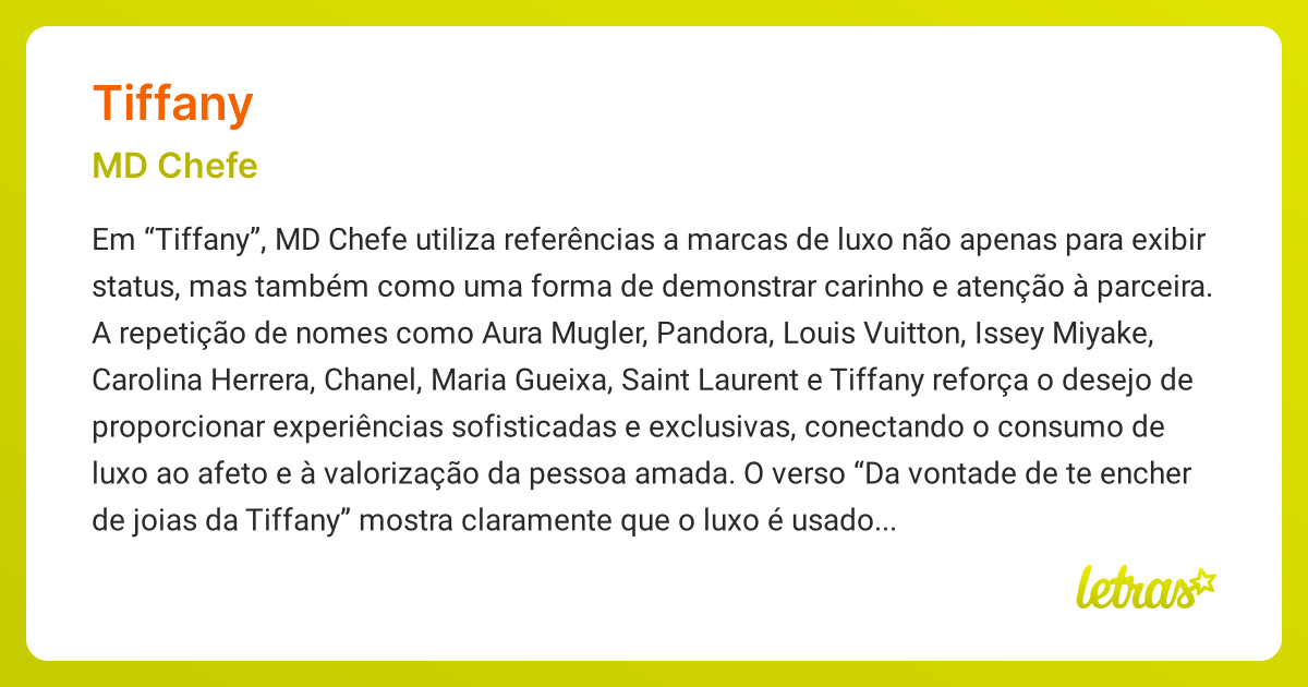 Significado da música TIFFANY (MD Chefe) - LETRAS.MUS.BR