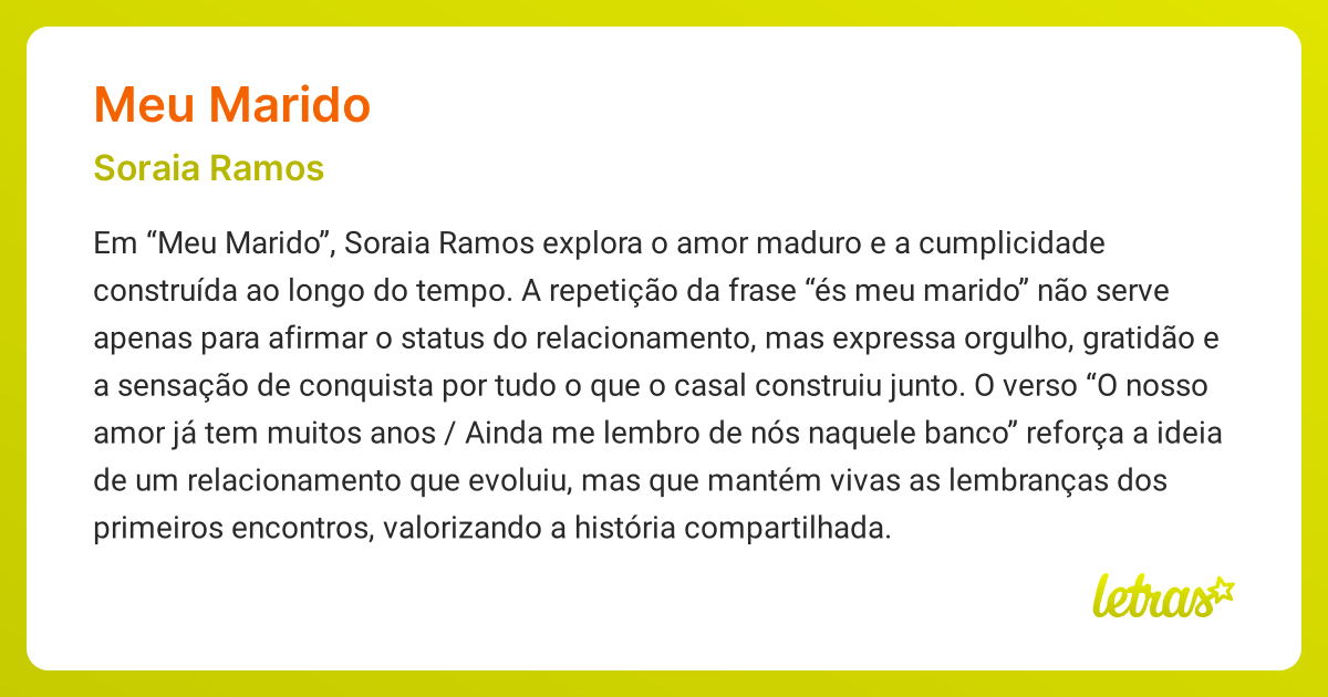 Significado da música MEU MARIDO (Soraia Ramos) - LETRAS.MUS.BR