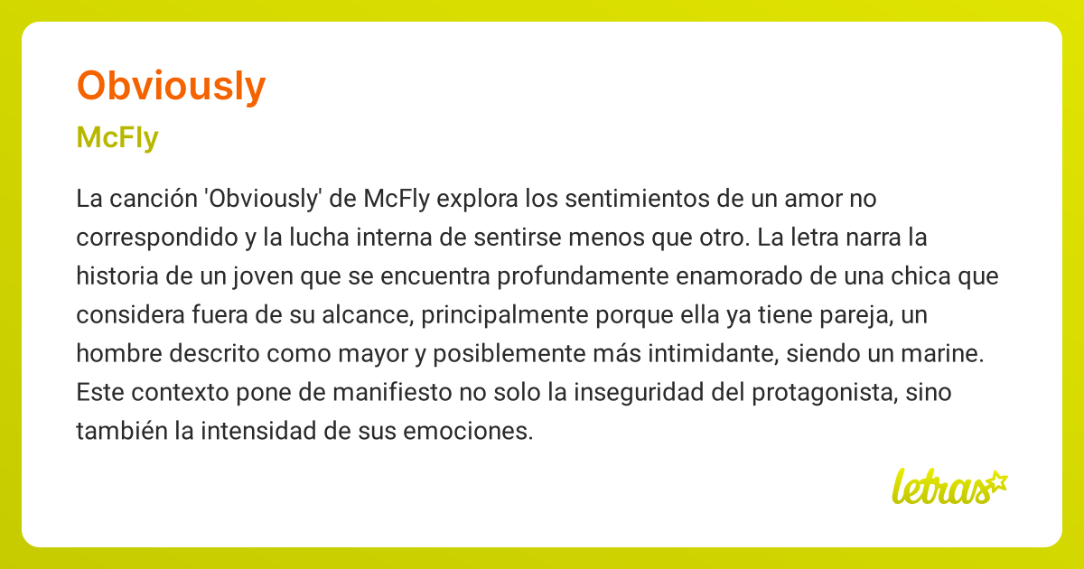Significado de la canción OBVIOUSLY (McFly) - LETRAS.COM