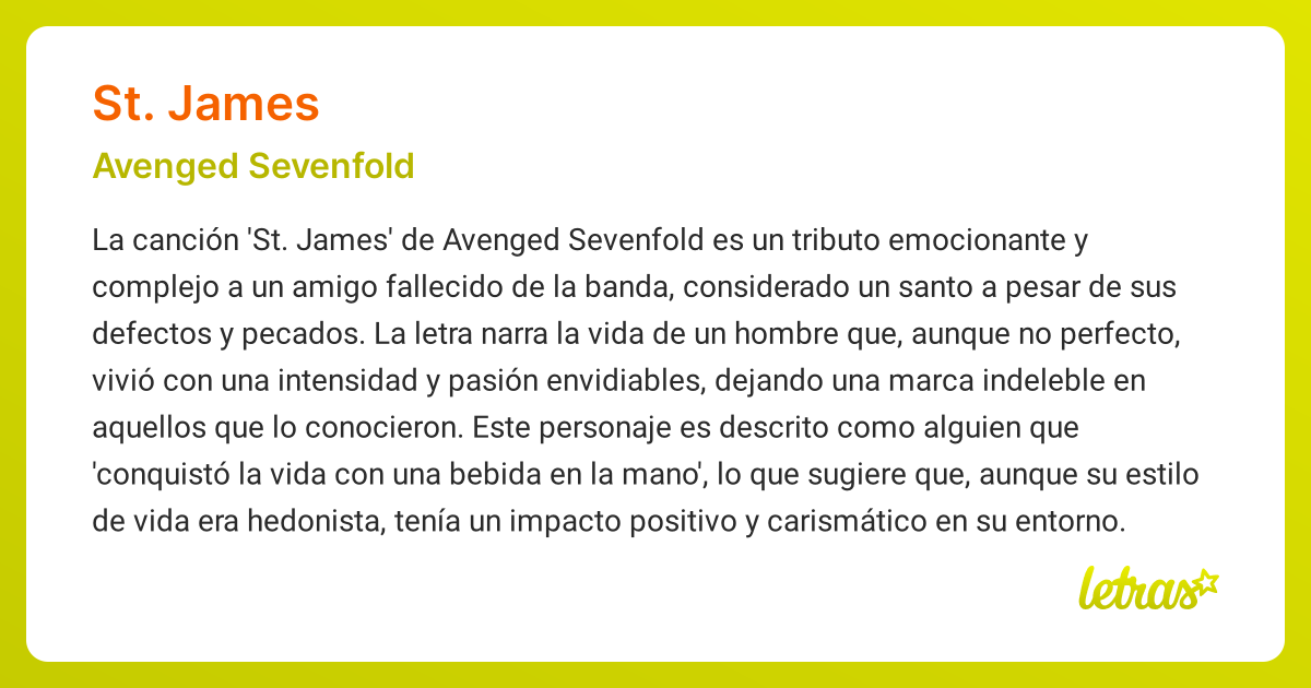 Significado de la canción ST. JAMES (Avenged Sevenfold) - LETRAS.COM