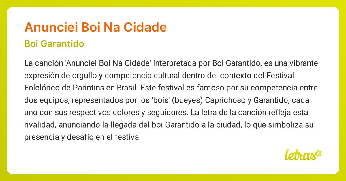 Significado de la canción ANUNCIEI BOI NA CIDADE (Boi Garantido ...