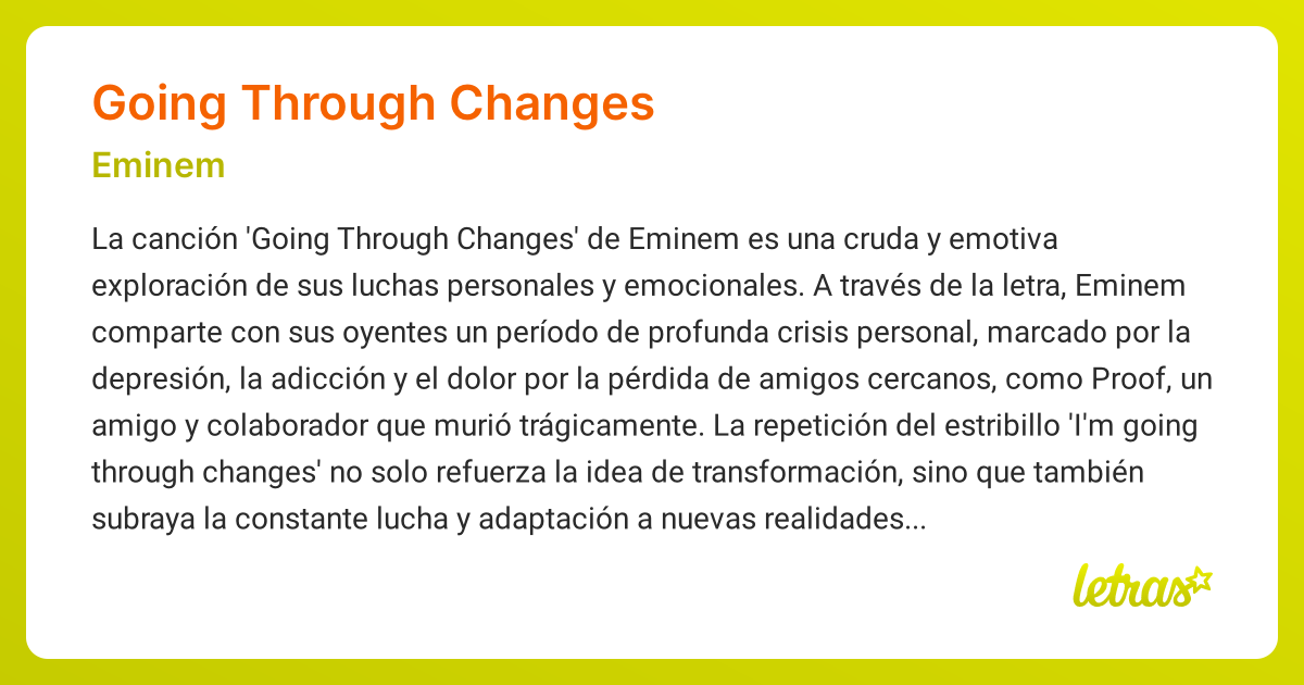 Significado de la canción GOING THROUGH CHANGES (Eminem) - LETRAS.COM