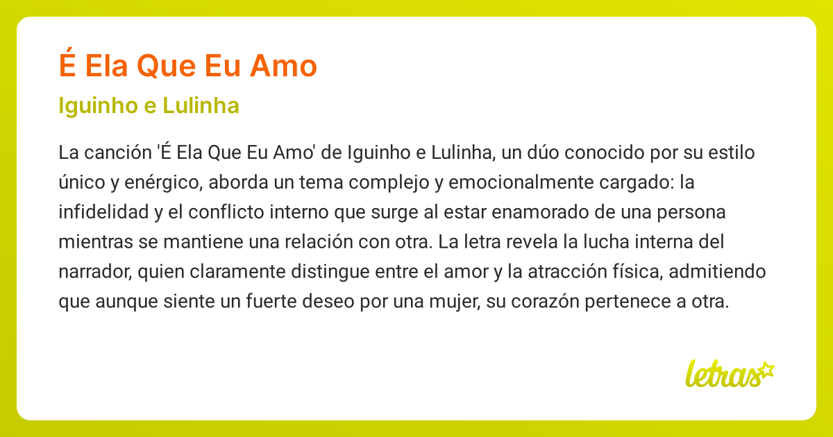 Significado de la canción É ELA QUE EU AMO (Iguinho e Lulinha) - LETRAS.COM