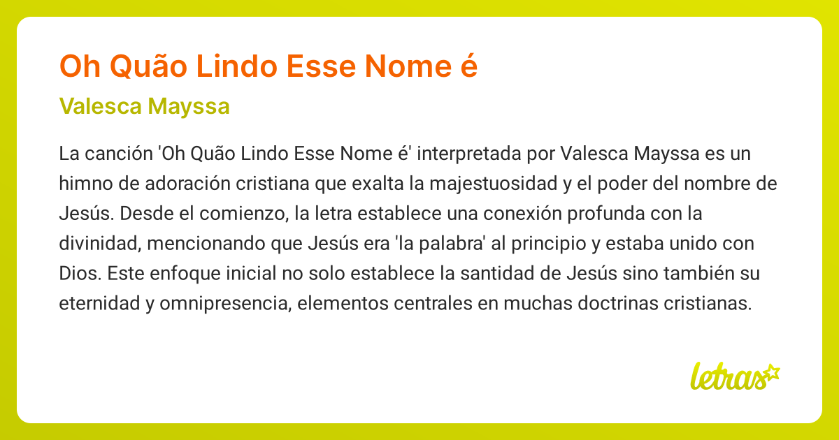 Significado de la canción OH QUÃO LINDO ESSE NOME É (Valesca Mayssa ...