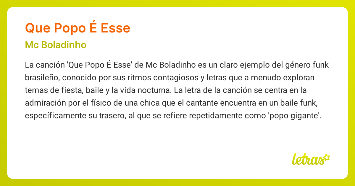 Significado de la canción QUE POPO É ESSE (Mc Boladinho) - LETRAS.COM
