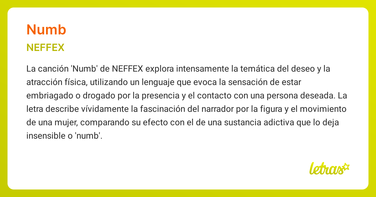 Significado de la canción NUMB (NEFFEX) - LETRAS.COM