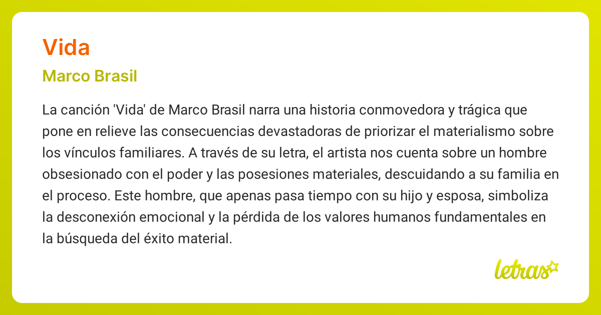 Significado de la canción VIDA (Marco Brasil) - LETRAS.COM