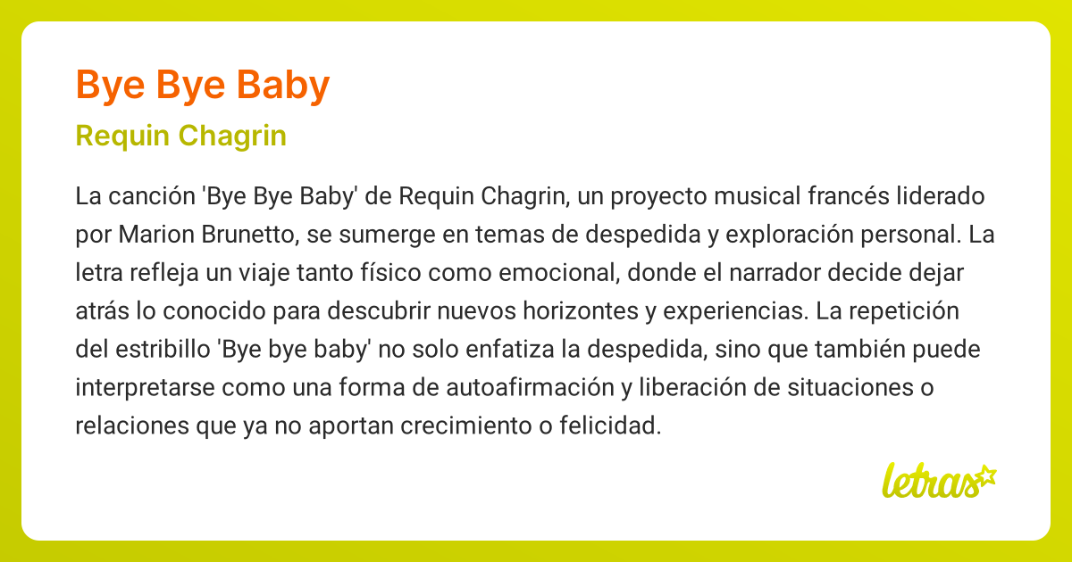 Significado de la canción BYE BYE BABY (Requin Chagrin) - LETRAS.COM