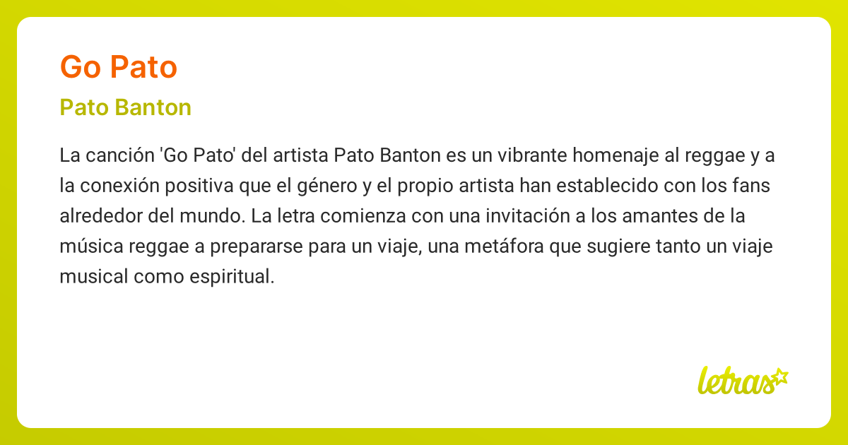 Significado de la canción GO PATO (Pato Banton) - LETRAS.COM
