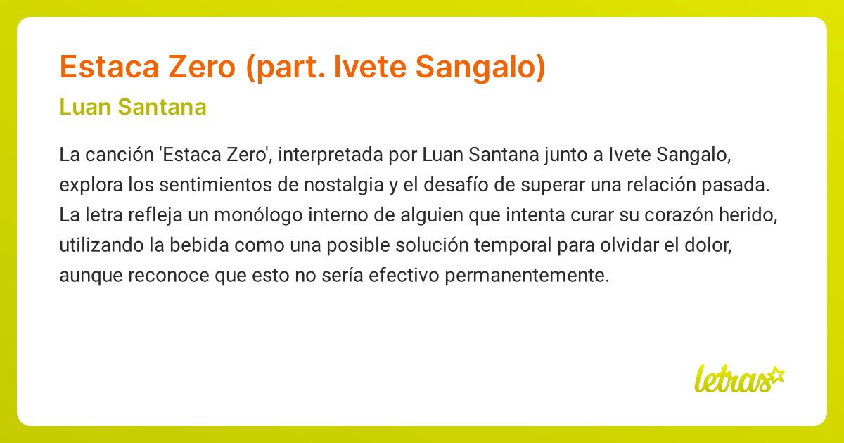 Significado de la canción Estaca Zero (part. Ivete Sangalo) (Luan Santana) - LETRAS.COM