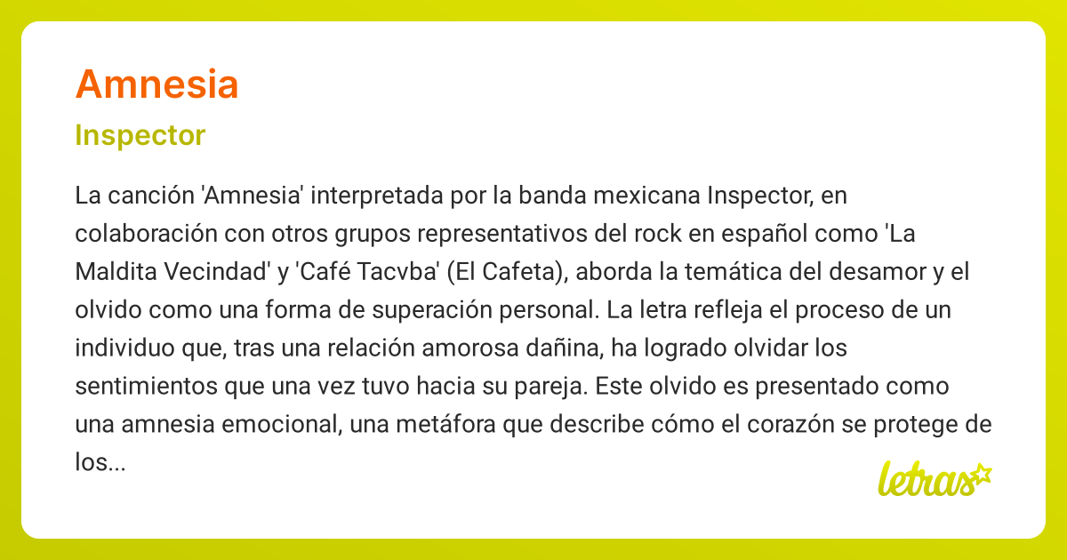 Significado de la canción AMNESIA (Inspector) - LETRAS.COM