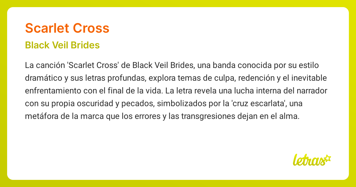 Significado de la canción SCARLET CROSS (Black Veil Brides) - LETRAS.COM