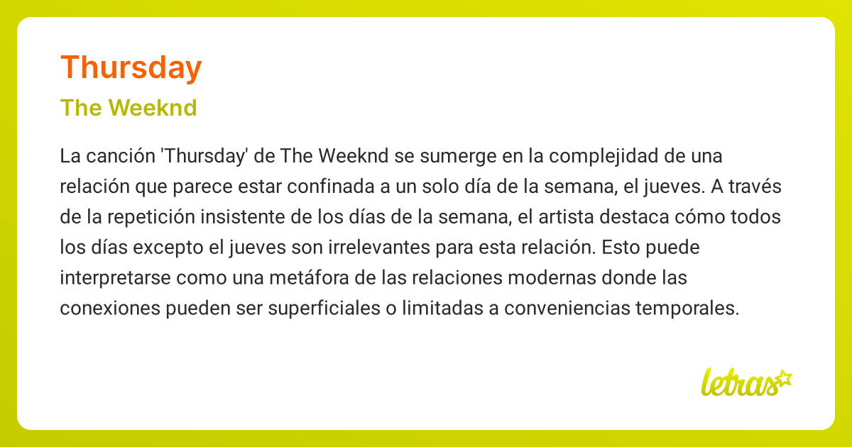 Significado de la canción THURSDAY (The Weeknd) - LETRAS.COM