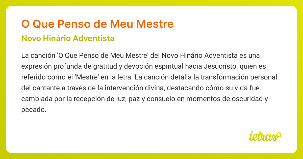 Significado de la canción O QUE PENSO DE MEU MESTRE (Novo Hinário ...