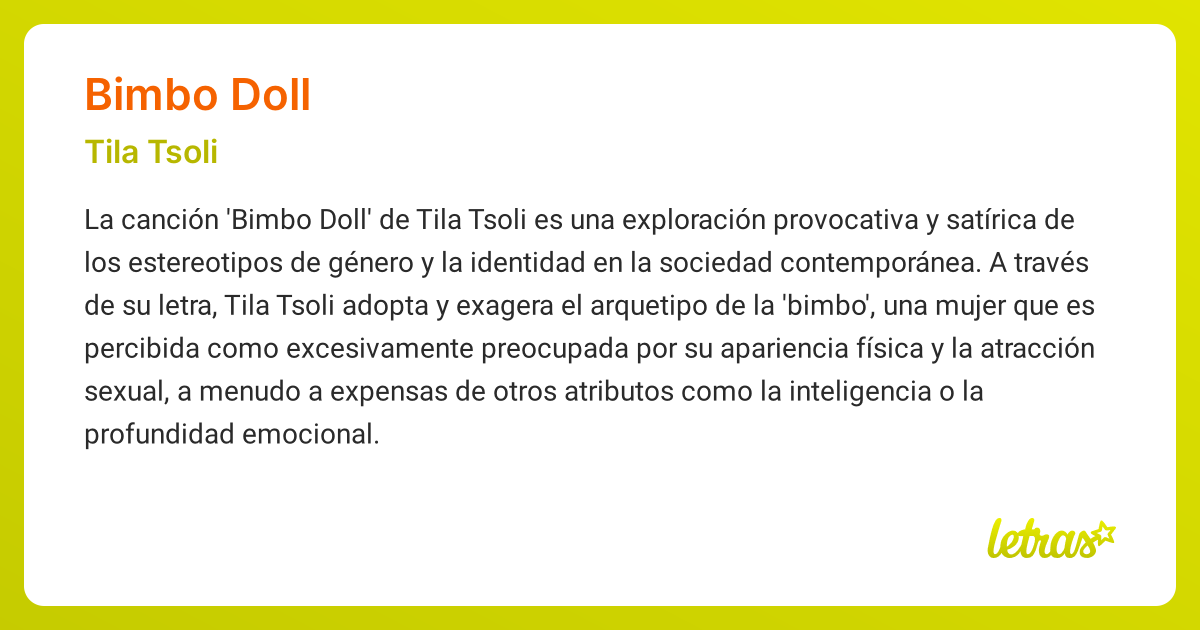 Significado de la canción BIMBO DOLL (Tila Tsoli) - LETRAS.COM