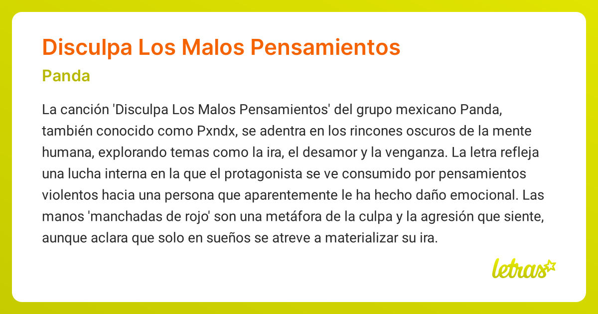 Significado de la canción Disculpa Los Malos Pensamientos (Panda ...