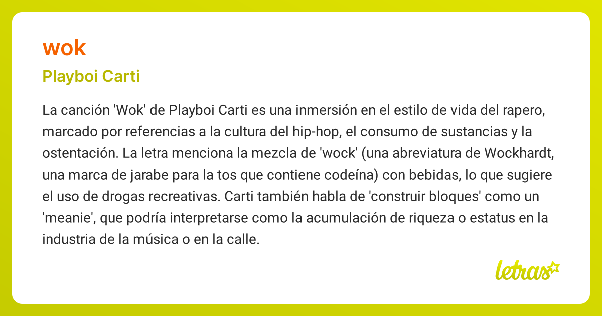 Significado de la canción WOK (Playboi Carti) - LETRAS.COM