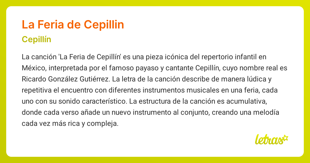 Significado de la canción LA FERIA DE CEPILLIN (Cepillín) - LETRAS.COM