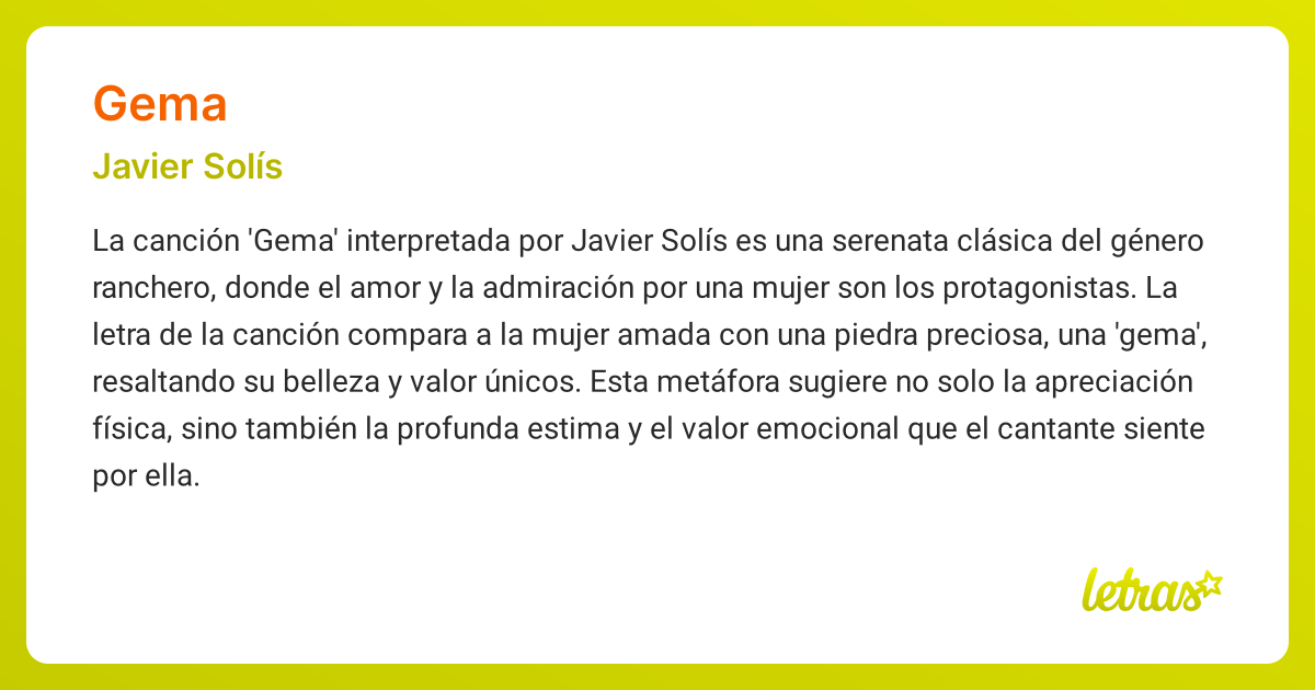 Significado de la canción GEMA (Javier Solís) - LETRAS.COM