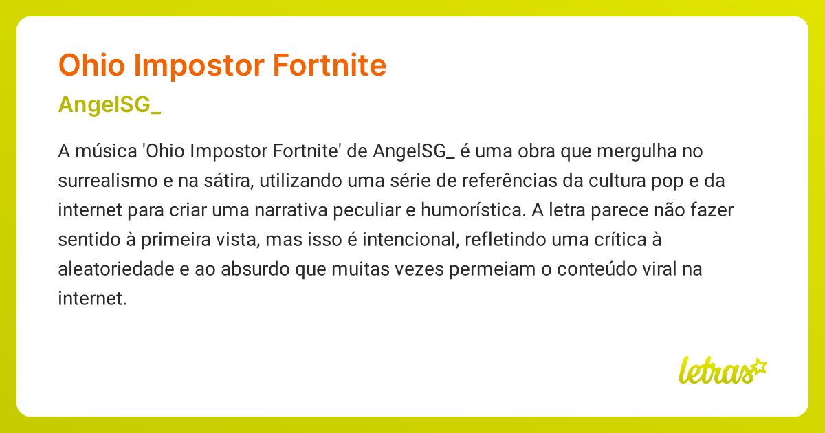 Significado da música OHIO IMPOSTOR FORTNITE (AngelSG_) - LETRAS.MUS.BR