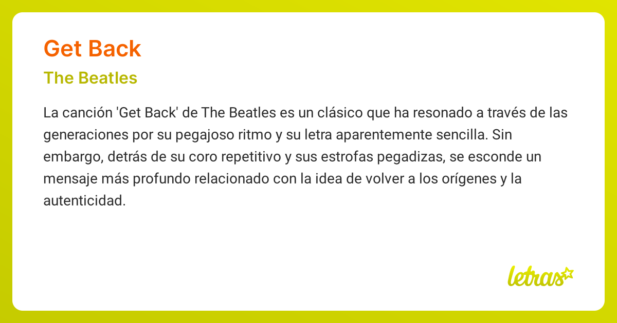 Significado de la canción GET BACK (The Beatles) - LETRAS.COM