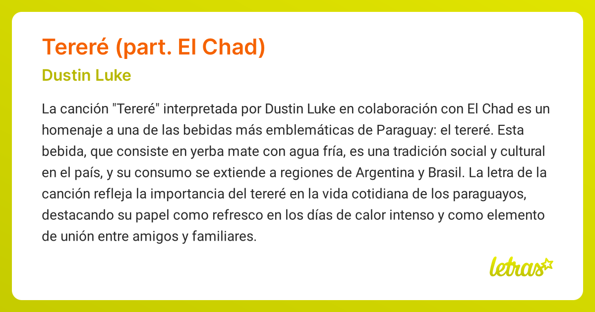 Significado de la canción TERERÉ (PART. EL CHAD) (Dustin Luke) - LETRAS.COM