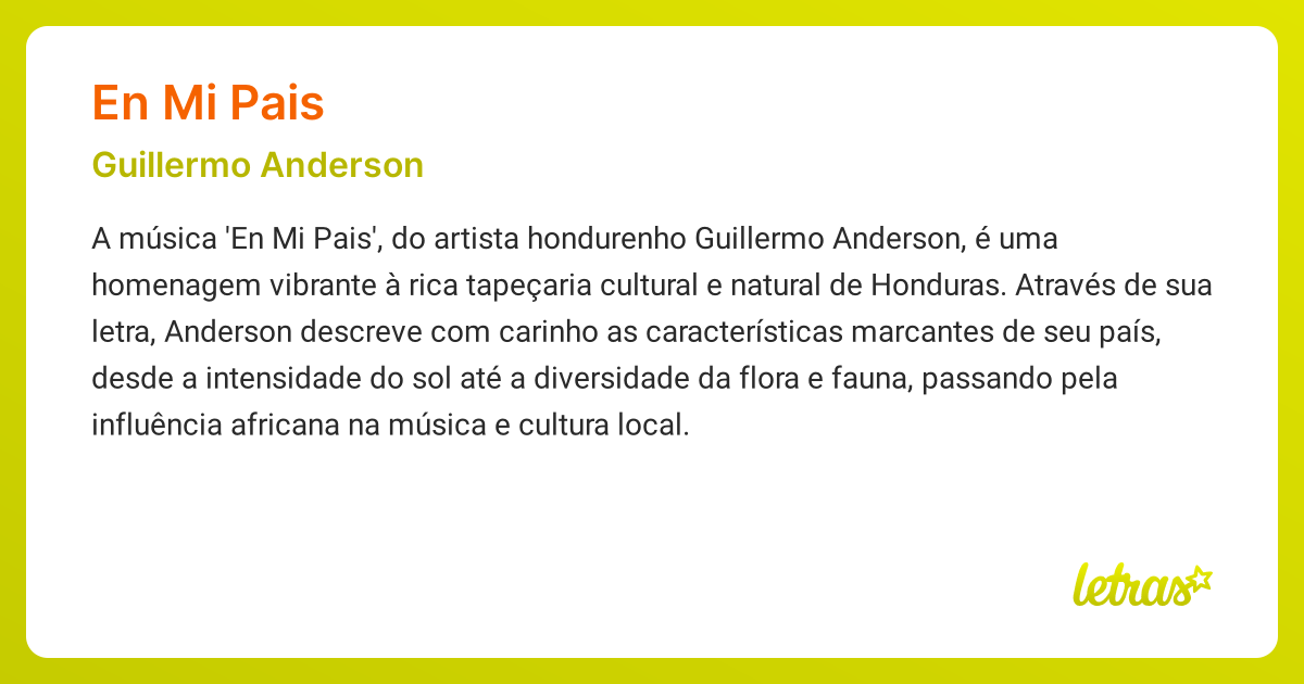 Significado da música EN MI PAIS (Guillermo Anderson) - LETRAS.MUS.BR