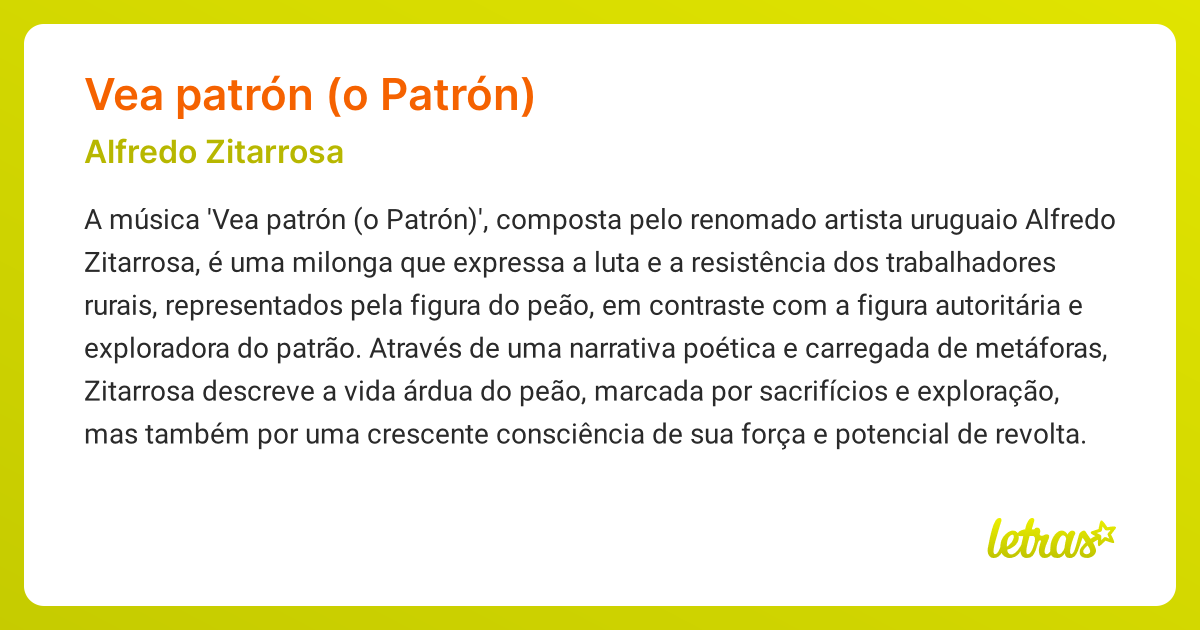 Significado da música VEA PATRÓN (O PATRÓN) (Alfredo Zitarrosa ...