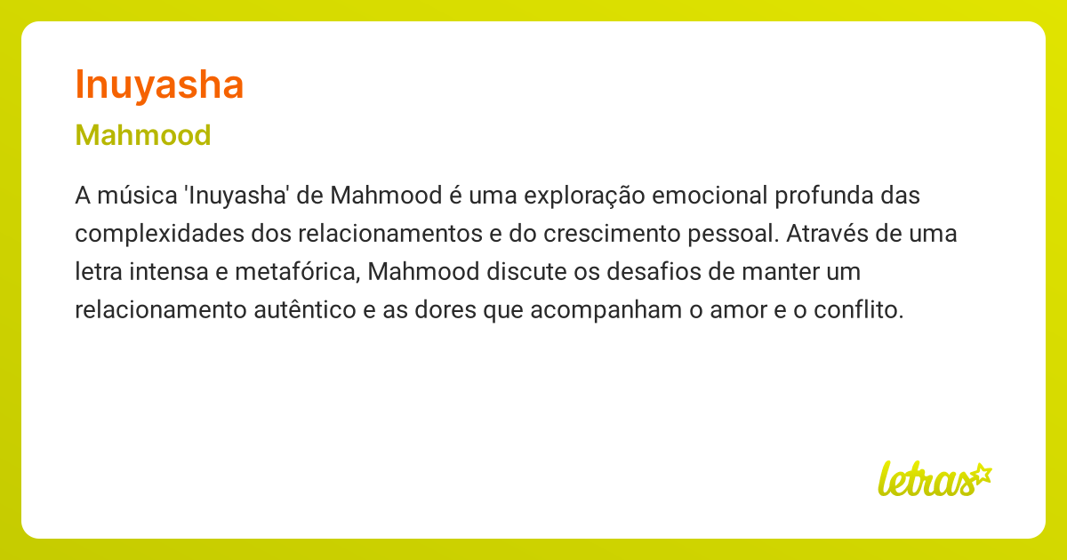 Significado da música INUYASHA (Mahmood) - LETRAS.MUS.BR