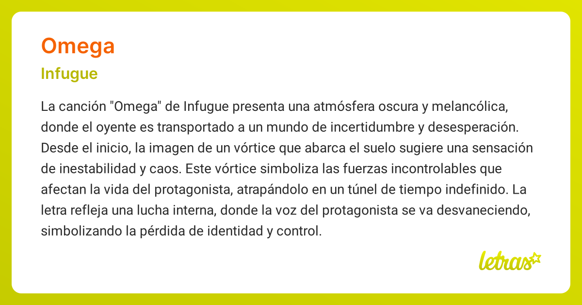 Significado de la canción OMEGA (Infugue) - LETRAS.COM