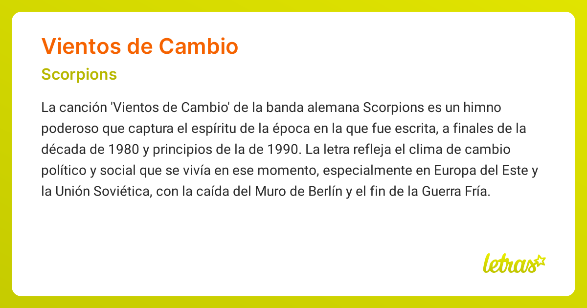 Significado de la canción VIENTOS DE CAMBIO (Scorpions) - LETRAS.COM