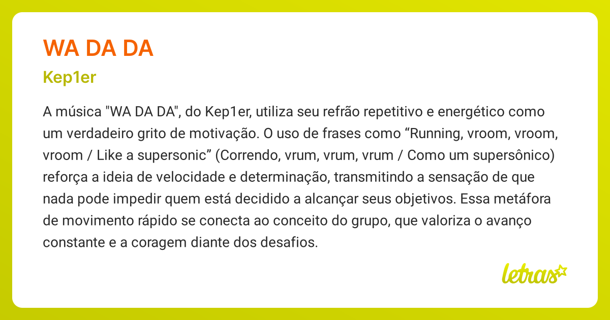 Significado da música WA DA DA (Kep1er) - LETRAS.MUS.BR