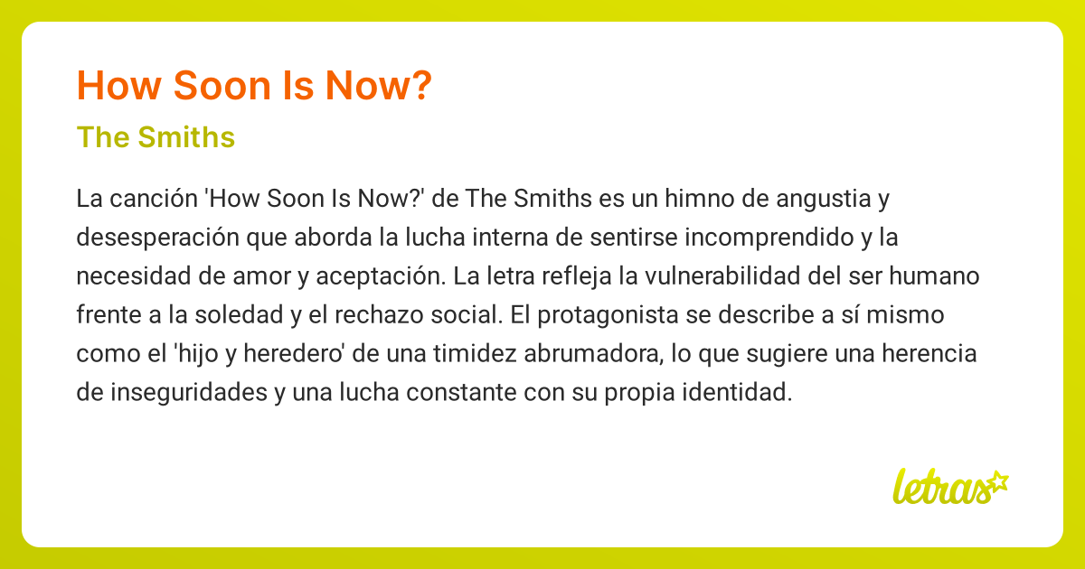 Significado de la canción HOW SOON IS NOW? (The Smiths) - LETRAS.COM