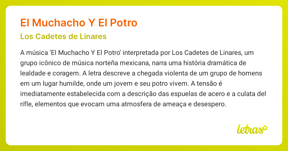 Significado da música EL MUCHACHO Y EL POTRO (Los Cadetes de Linares ...