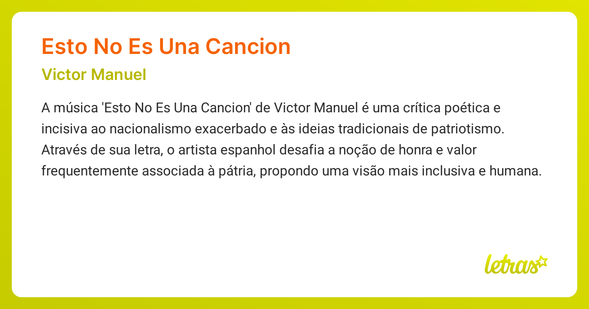 Significado da música ESTO NO ES UNA CANCION (Victor Manuel) - LETRAS ...